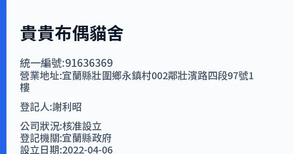 貴貴布偶貓舍的照片-統編 91636369(宜蘭縣) 公司登記資料與營業項目詳細圖表