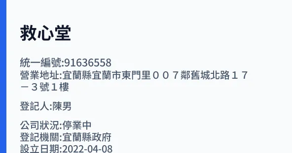 救心堂的照片-統編 91636558(宜蘭縣) 公司登記資料與營業項目詳細圖表