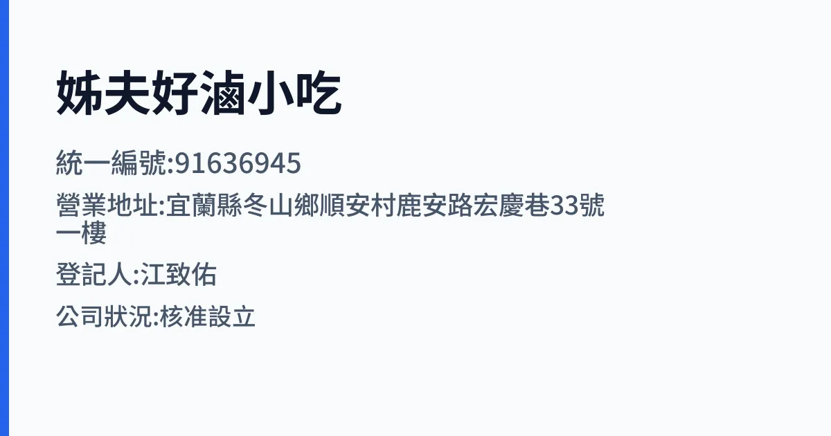 姊夫好滷小吃 - 統編 91636945(宜蘭縣) 公司登記資料與營業項目詳細圖表