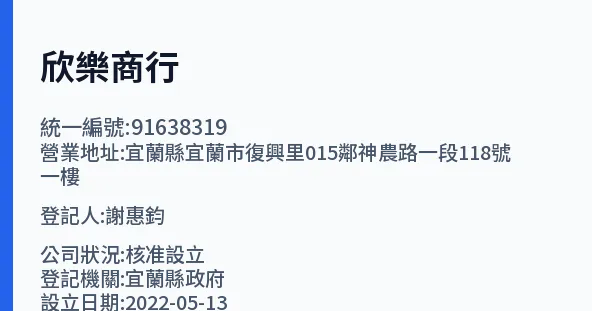 欣樂商行的照片-統編 91638319(宜蘭縣) 公司登記資料與營業項目詳細圖表