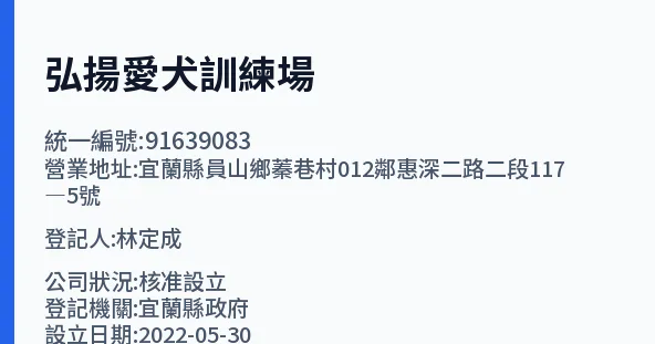 弘揚愛犬訓練場的照片-統編 91639083(宜蘭縣) 公司登記資料與營業項目詳細圖表