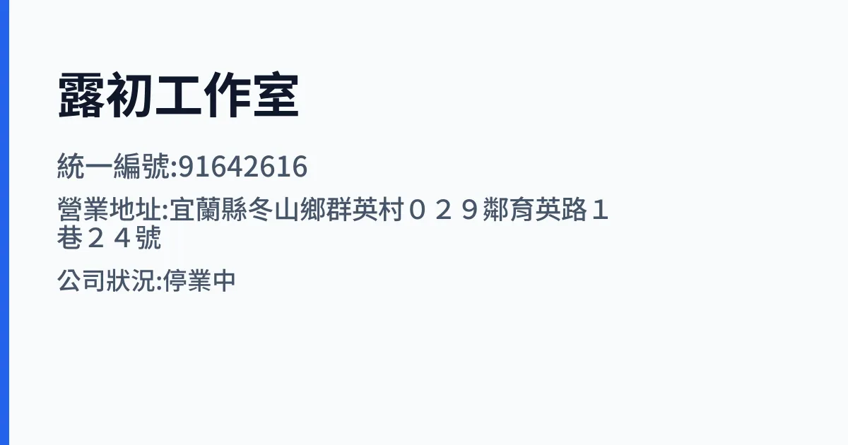 露初工作室 - 統編 91642616(宜蘭縣) 公司登記資料與營業項目詳細圖表