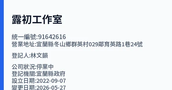 露初工作室的照片-統編 91642616(宜蘭縣) 公司登記資料與營業項目詳細圖表