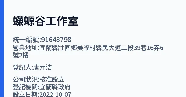 蠑螈谷工作室的照片-統編 91643798(宜蘭縣) 公司登記資料與營業項目詳細圖表