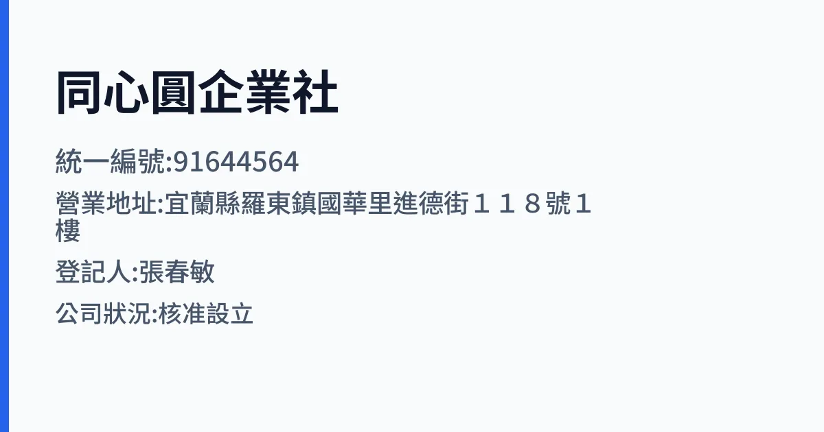同心圓企業社 - 統編 91644564(宜蘭縣) 公司登記資料與營業項目詳細圖表