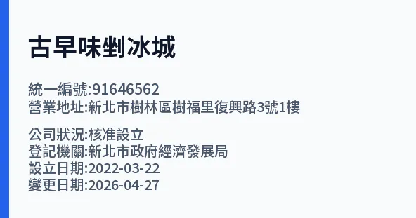 古早味剉冰城的照片-統編 91646562(新北市) 公司登記資料與營業項目詳細圖表