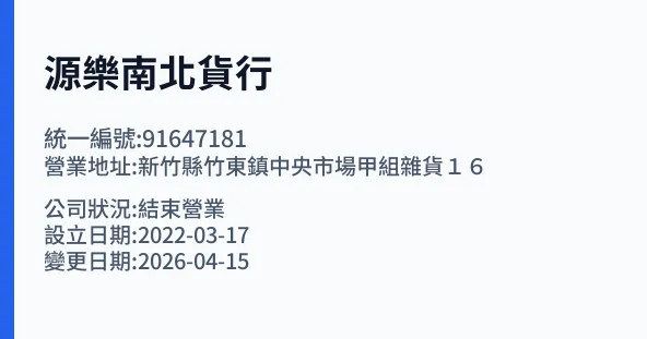 源樂南北貨行的照片-統編 91647181(新竹縣) 公司登記資料與營業項目詳細圖表