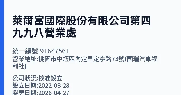 萊爾富國際股份有限公司第四九九八營業處的照片-統編 91647561(桃園市) 公司登記資料與營業項目詳細圖表
