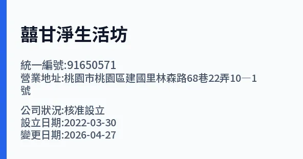 囍甘淨生活坊的照片-統編 91650571(桃園市) 公司登記資料與營業項目詳細圖表