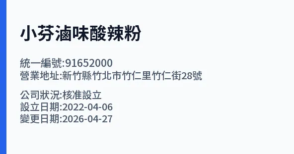 小芬滷味酸辣粉的照片-統編 91652000(新竹縣) 公司登記資料與營業項目詳細圖表