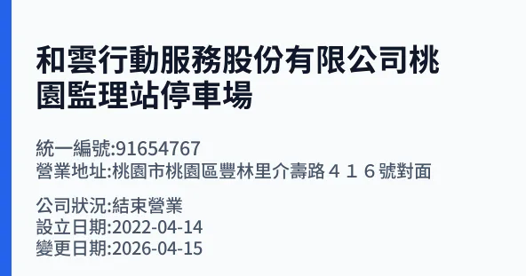 和雲行動服務股份有限公司桃園監理站停車場的照片-統編 91654767(桃園市) 公司登記資料與營業項目詳細圖表