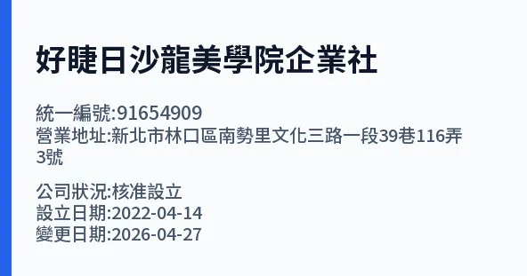 好睫日沙龍美學院企業社的照片-統編 91654909(新北市) 公司登記資料與營業項目詳細圖表