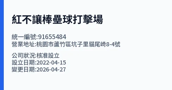 紅不讓棒壘球打擊場的照片-統編 91655484(桃園市) 公司登記資料與營業項目詳細圖表
