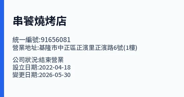 串饕燒烤店的照片-統編 91656081(基隆市) 公司登記資料與營業項目詳細圖表
