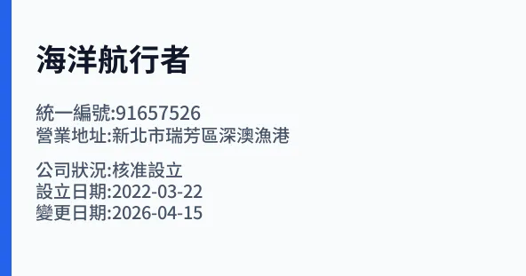 海洋航行者的照片-統編 91657526(新北市) 公司登記資料與營業項目詳細圖表