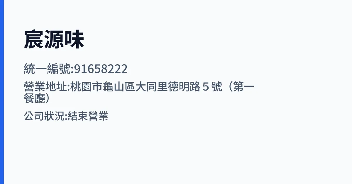 宸源味 - 統編 91658222(桃園市) 公司登記資料與營業項目詳細圖表