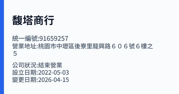 馥塔商行的照片-統編 91659257(桃園市) 公司登記資料與營業項目詳細圖表