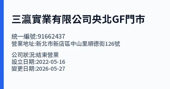 三瀛實業有限公司央北GF門市的照片-統編 91662437(新北市) 公司登記資料與營業項目詳細圖表