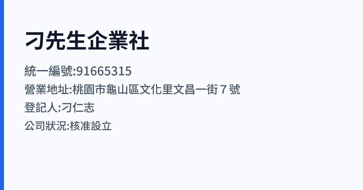 刁先生企業社 - 統編 91665315(桃園市) 公司登記資料與營業項目詳細圖表