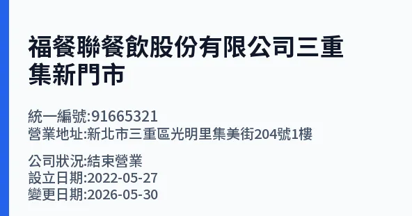 福餐聯餐飲股份有限公司三重集新門市的照片-統編 91665321(新北市) 公司登記資料與營業項目詳細圖表