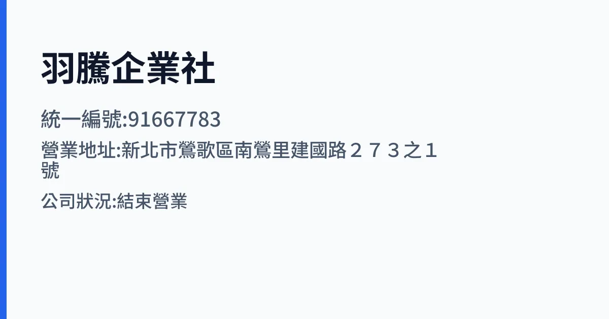 羽騰企業社 - 統編 91667783(新北市) 公司登記資料與營業項目詳細圖表