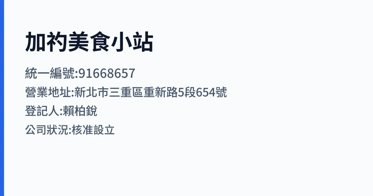 加礿美食小站 - 統編 91668657(新北市) 公司登記資料與營業項目詳細圖表