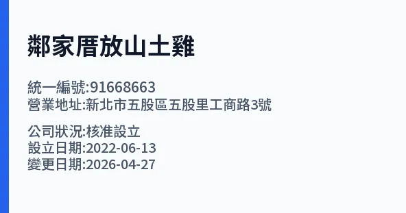 鄰家厝放山土雞的照片-統編 91668663(新北市) 公司登記資料與營業項目詳細圖表