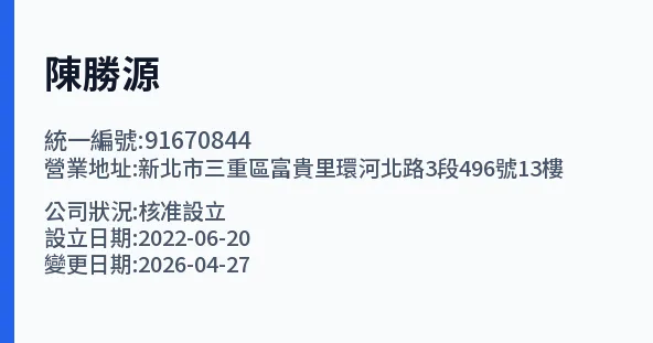 陳勝源的照片-統編 91670844(新北市) 公司登記資料與營業項目詳細圖表