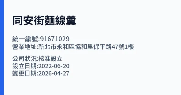 同安街麵線羹的照片-統編 91671029(新北市) 公司登記資料與營業項目詳細圖表