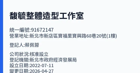馥毓整體造型工作室的照片-統編 91672147(新北市) 公司登記資料與營業項目詳細圖表