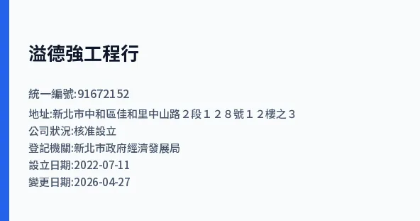 溢德強工程行的照片-統編 91672152(新北市) 公司登記資料與營業項目詳細圖表