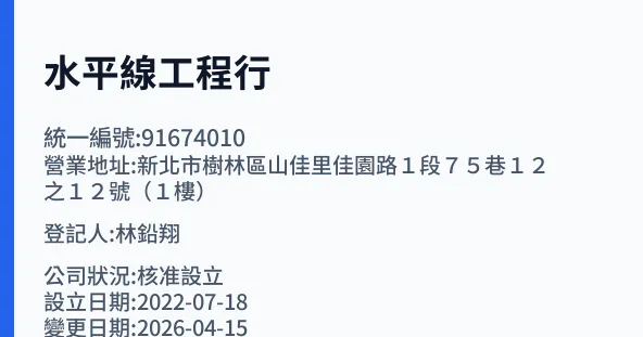 水平線工程行的照片-統編 91674010(新北市) 公司登記資料與營業項目詳細圖表