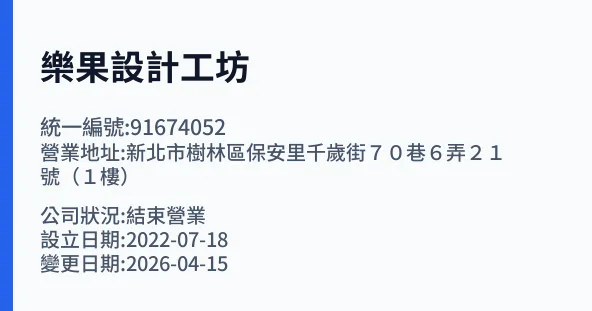 樂果設計工坊的照片-統編 91674052(新北市) 公司登記資料與營業項目詳細圖表