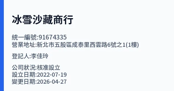 冰雪沙藏商行的照片-統編 91674335(新北市) 公司登記資料與營業項目詳細圖表