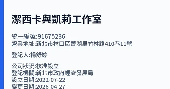 潔西卡與凱莉工作室的照片-統編 91675236(新北市) 公司登記資料與營業項目詳細圖表