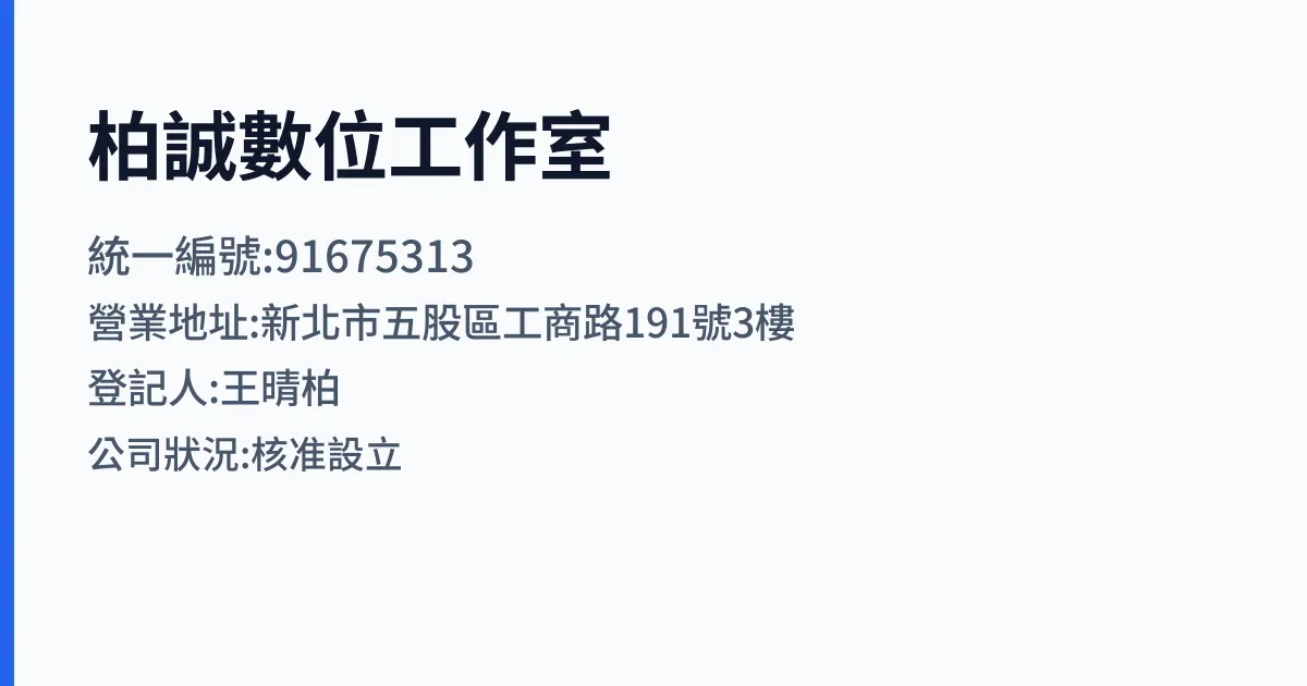柏誠數位工作室 - 統編 91675313(新北市) 公司登記資料與營業項目詳細圖表