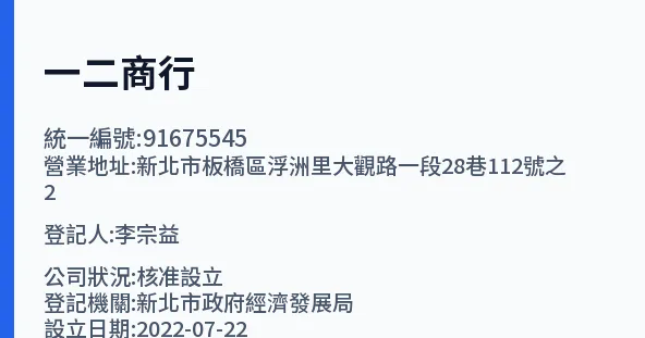 一二商行的照片-統編 91675545(新北市) 公司登記資料與營業項目詳細圖表