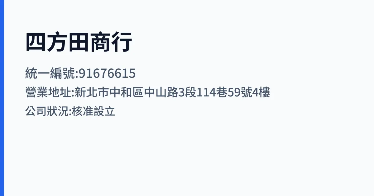 四方田商行 - 統編 91676615(新北市) 公司登記資料與營業項目詳細圖表