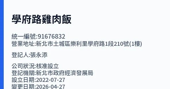 學府路雞肉飯的照片-統編 91676832(新北市) 公司登記資料與營業項目詳細圖表