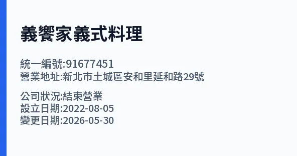 義饗家義式料理的照片-統編 91677451(新北市) 公司登記資料與營業項目詳細圖表