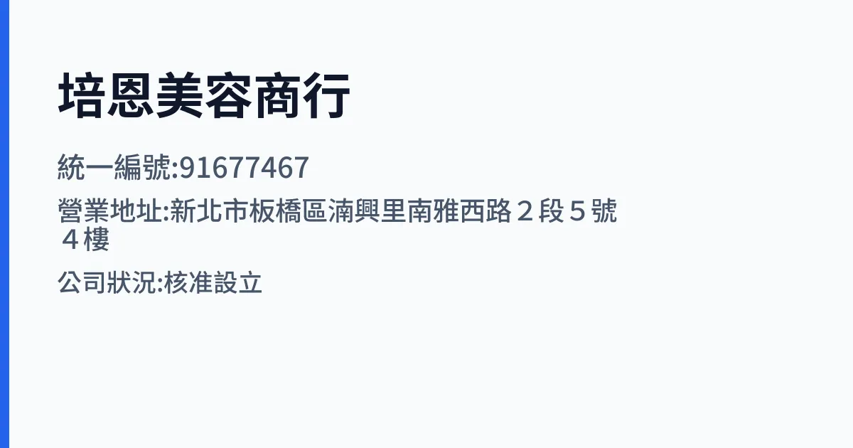 培恩美容商行 - 統編 91677467（新北市） 公司登記資料與營業項目詳細圖表