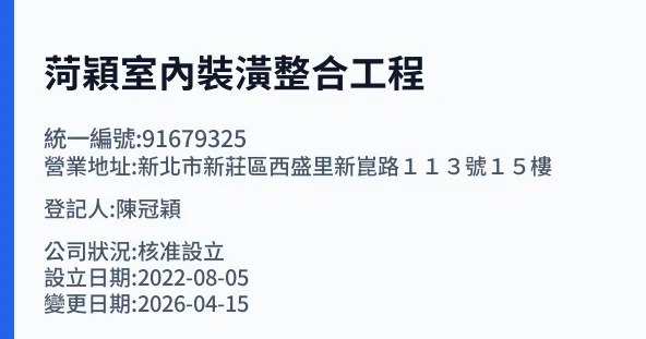 菏穎室內裝潢整合工程的照片-統編 91679325(新北市) 公司登記資料與營業項目詳細圖表