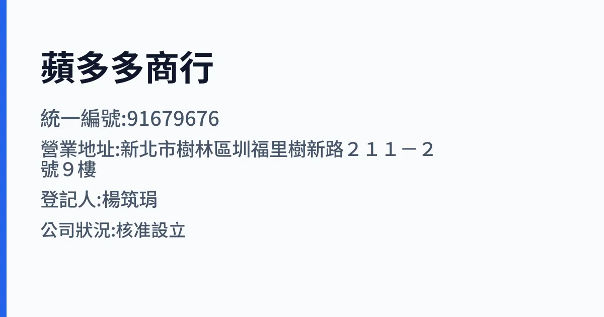 蘋多多商行 - 統編 91679676(新北市) 公司登記資料與營業項目詳細圖表