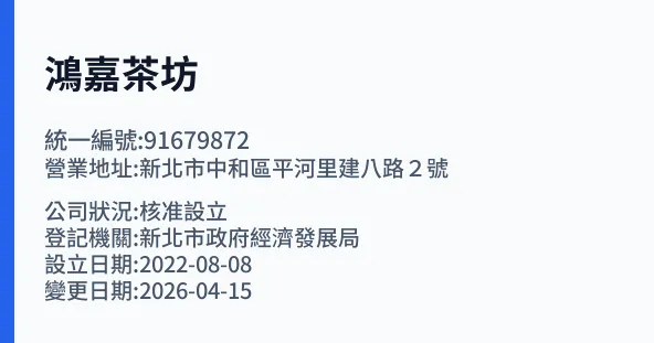 鴻嘉茶坊的照片-統編 91679872(新北市) 公司登記資料與營業項目詳細圖表