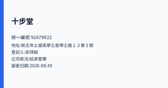 十步堂的照片-統編 91679922(新北市) 公司登記資料與營業項目詳細圖表
