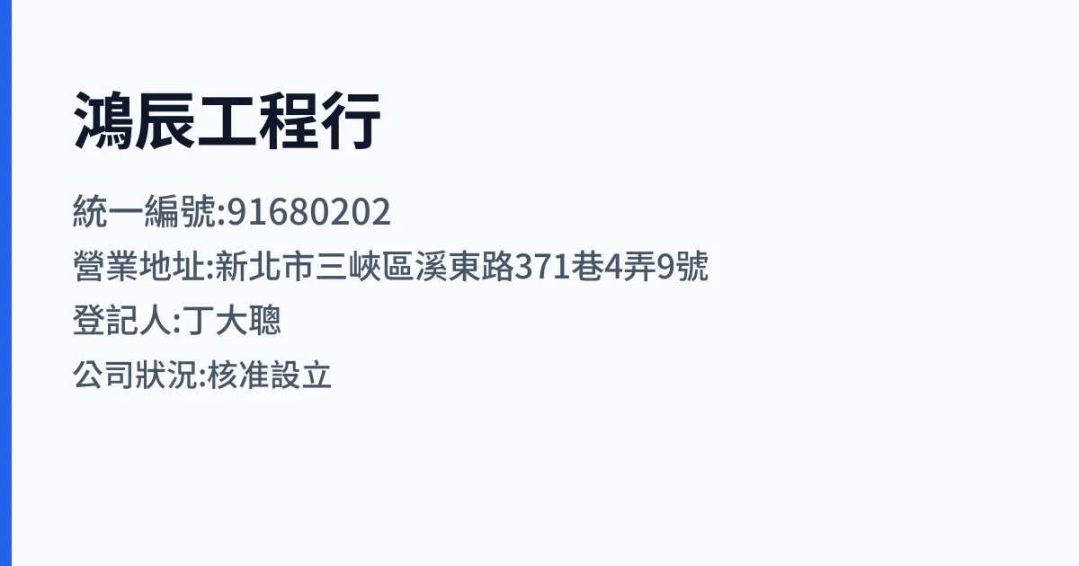 鴻辰工程行 - 統編 91680202(新北市) 公司登記資料與營業項目詳細圖表