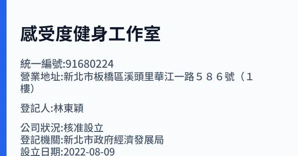 感受度健身工作室的照片-統編 91680224(新北市) 公司登記資料與營業項目詳細圖表