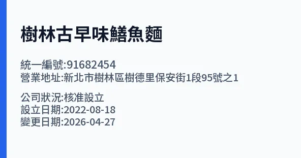 樹林古早味鱔魚麵的照片-統編 91682454(新北市) 公司登記資料與營業項目詳細圖表