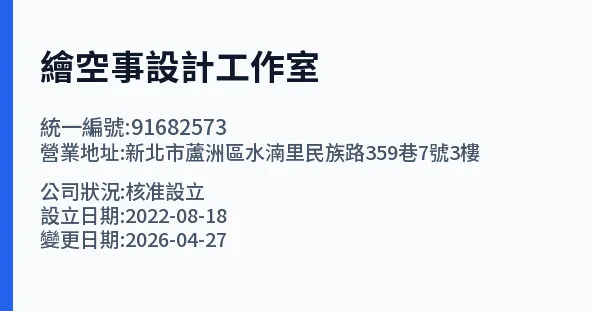 繪空事設計工作室的照片-統編 91682573(新北市) 公司登記資料與營業項目詳細圖表