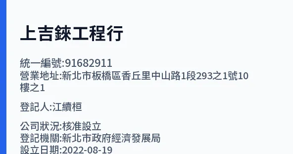 上吉錸工程行的照片-統編 91682911(新北市) 公司登記資料與營業項目詳細圖表